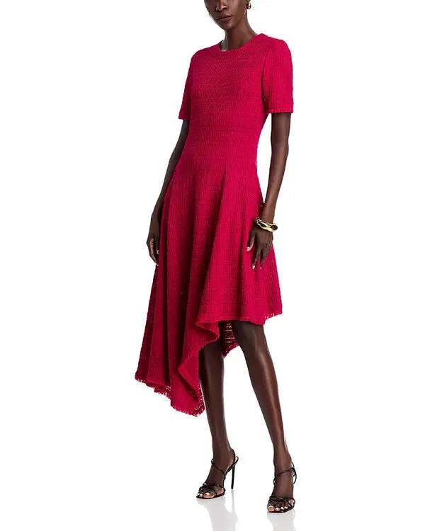Misook Textured Fit & Flare Midi Dress - Pink Flash
