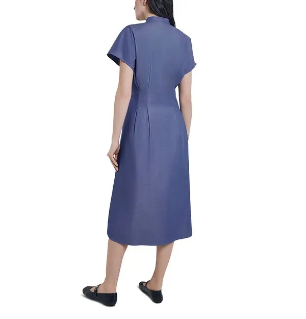Misook Stand Collar Button Front Midi Dress - Mazarine