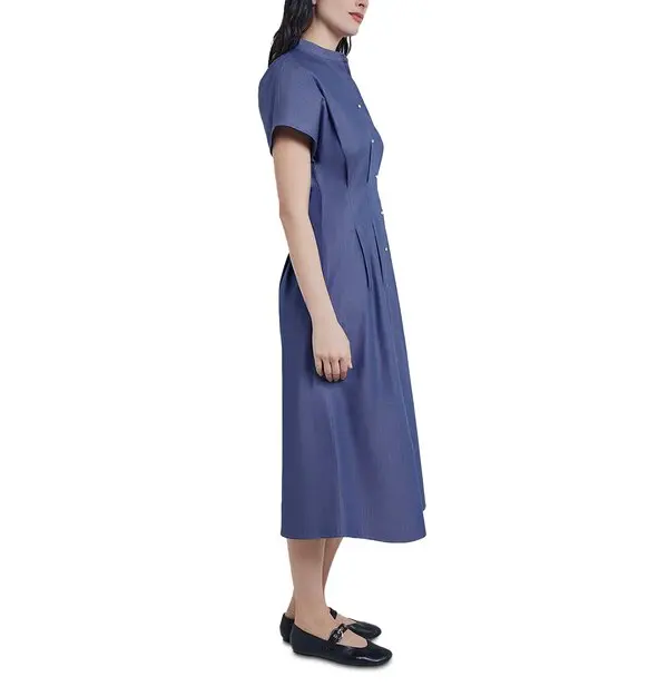 Misook Stand Collar Button Front Midi Dress - Mazarine