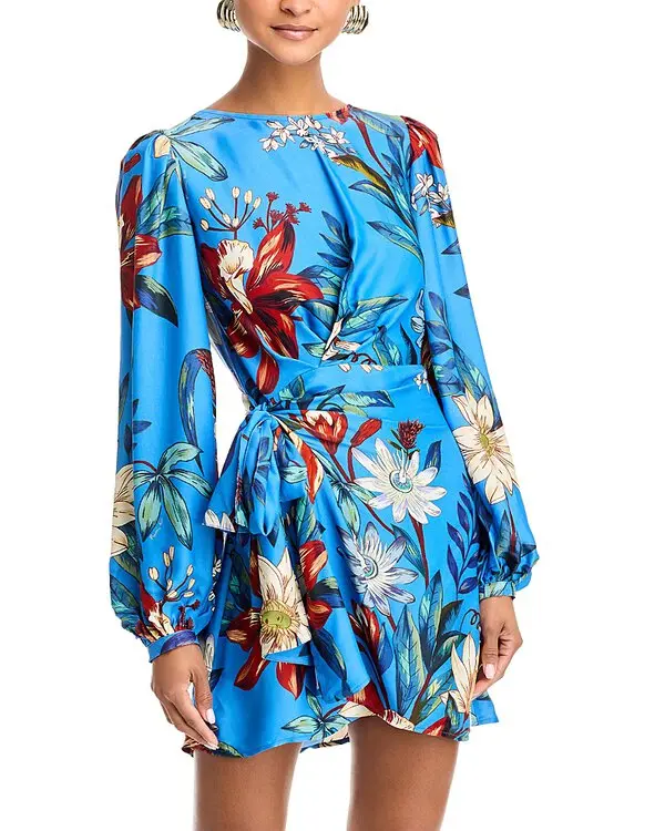Farm Rio Surreal Flowers Faux Wrap Dress - Blue Surreal Flowers