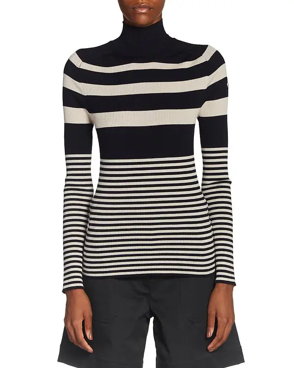 Moncler Wool Striped Mock Neck Sweater - Dark Blue
