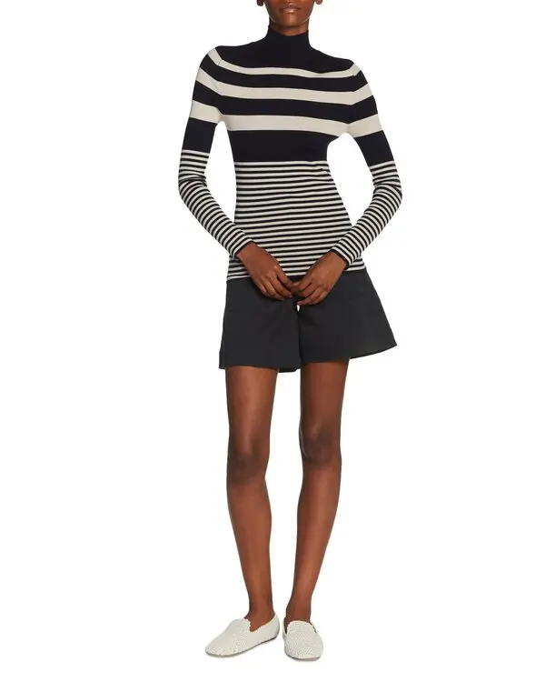 Moncler Wool Striped Mock Neck Sweater - Dark Blue