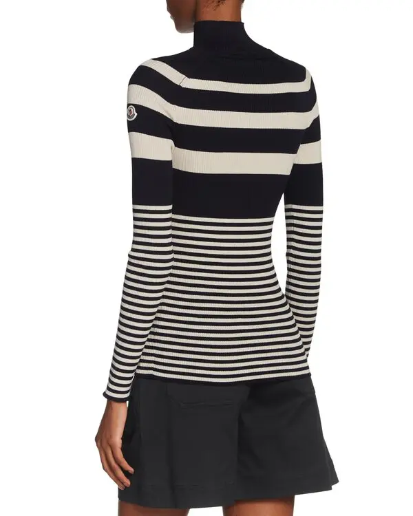 Moncler Wool Striped Mock Neck Sweater - Dark Blue