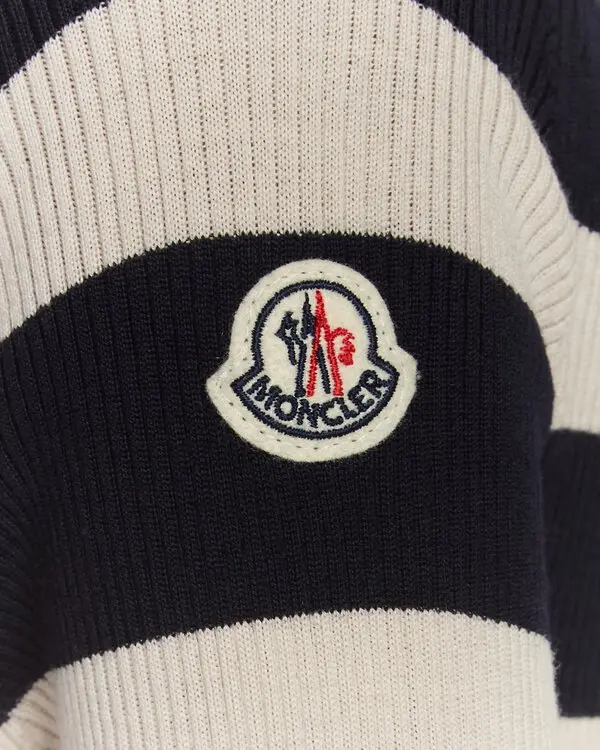 Moncler Wool Striped Mock Neck Sweater - Dark Blue