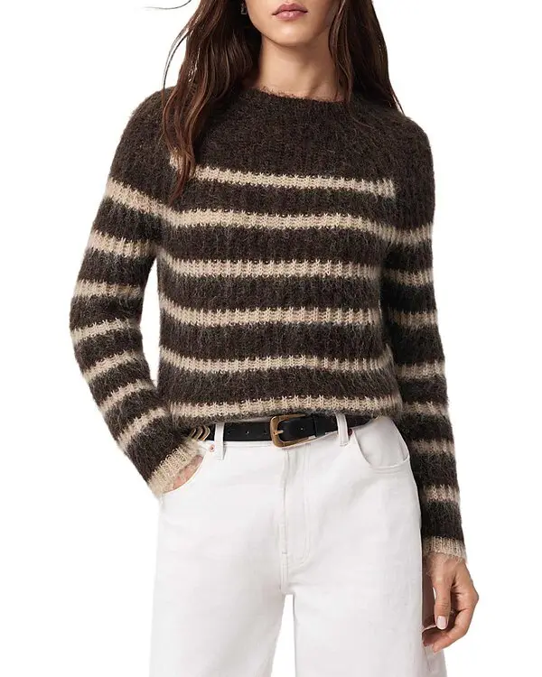 ALLSAINTS Riga Striped Sweater - Bottle Brown