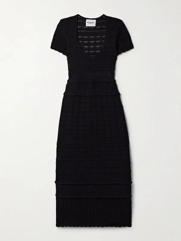 MARANT ETOILE Aurore Crocheted Cotton Midi Dress - Black