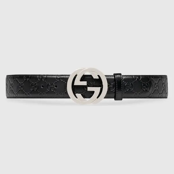 Black Logo Embossed Leather Gucci Belt Size 110 Embossed GG belt with squared buckle in black | GUCCI® US main image 3