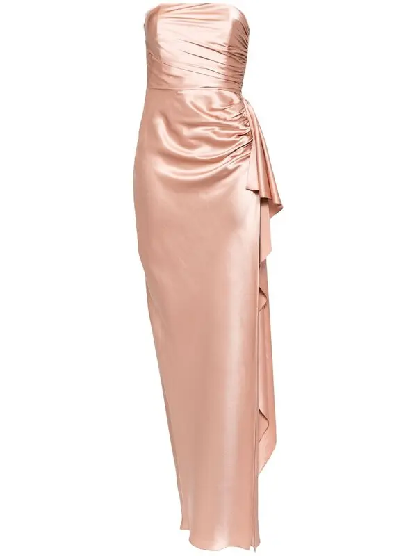 Michelle Mason Strapless Gathered Gown - Pink