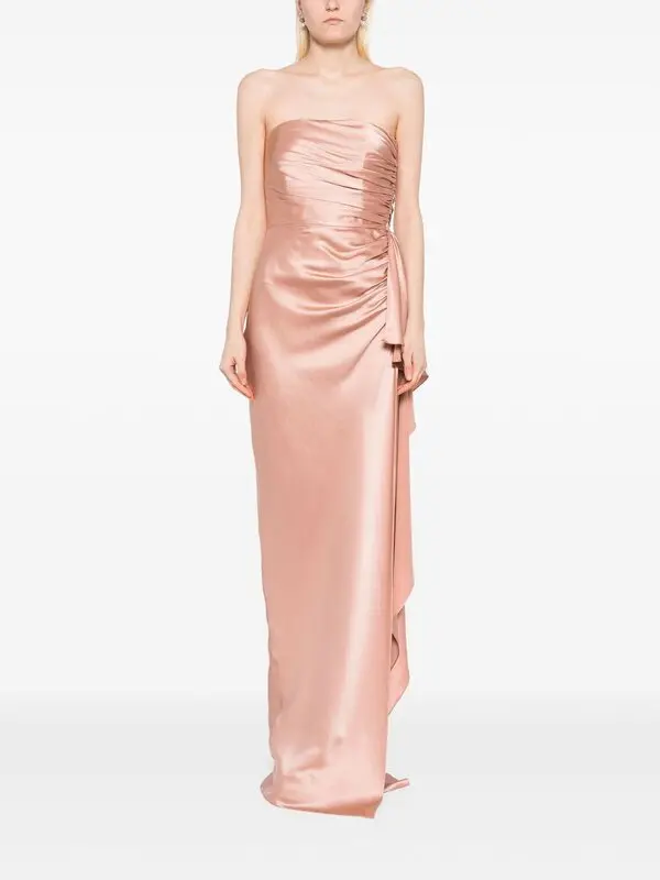 Michelle Mason Strapless Gathered Gown - Pink
