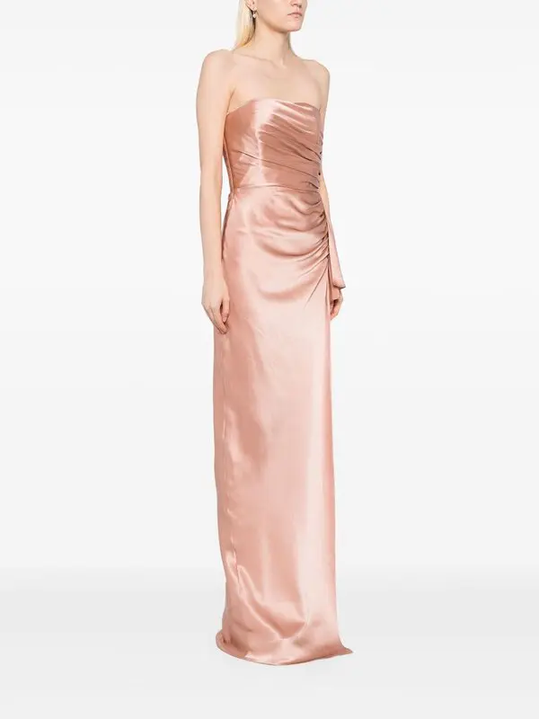 Michelle Mason Strapless Gathered Gown - Pink