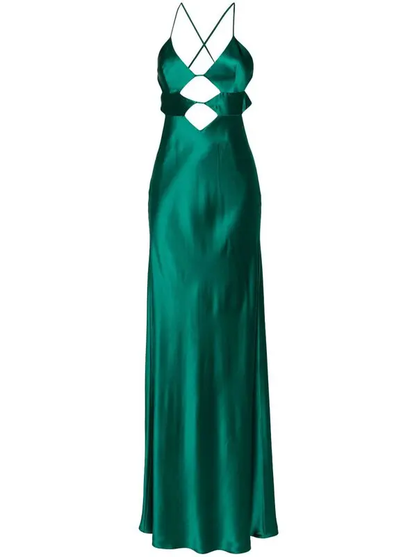 green emerald velvet dress Open Back Long Sleeve Gown main image 1