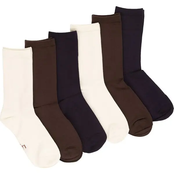 Felina Assorted 6-pack Crew Socks - Blue/ Brown/ Beige