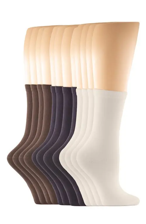 Felina Assorted 6-pack Crew Socks - Blue/ Brown/ Beige