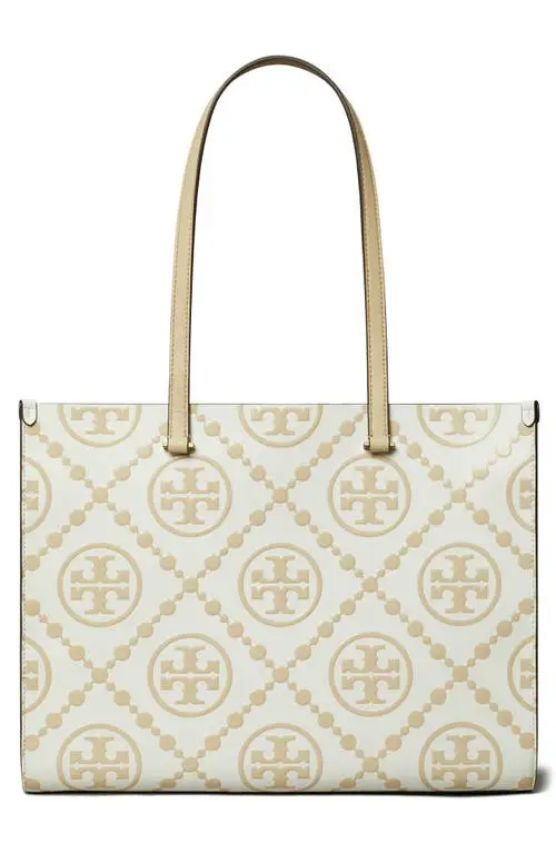 Tory Burch T Monogram Embossed Leather Tote - Beige