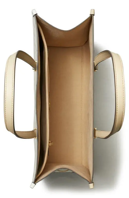 Tory Burch T Monogram Embossed Leather Tote - Beige