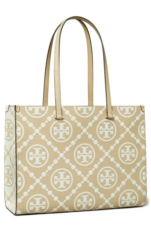 Tory Burch T Monogram Embossed Leather Tote - Beige