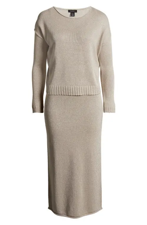 Halogen Metallic Long Sleeve Midi Sweater Dress