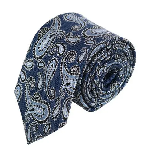 Trafalgar Wharton Wavy Paisley Silk Necktie - Navy Blue