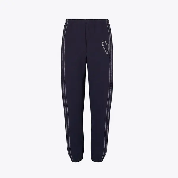 Tory Burch Pick Stitch Heart French Terry Sweatpants