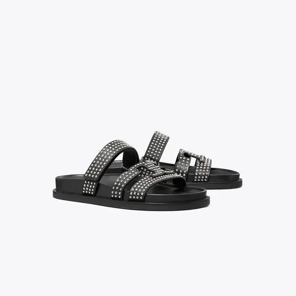 Tory Burch Ines Studded Slides - Perfect Black