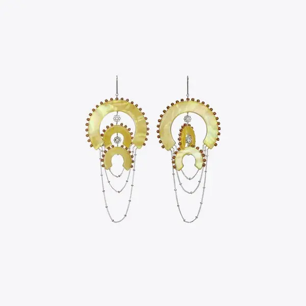 Tory Burch Bead And Resin Chandelier Earrings - Antique Light Silver/yellow