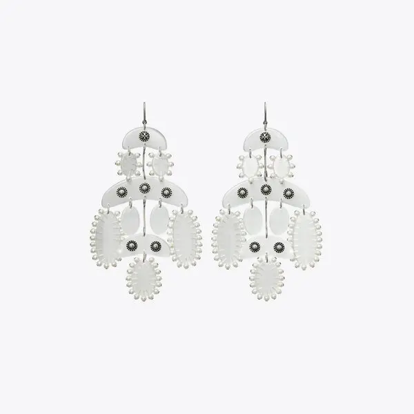 Tory Burch Abstract Beaded Chandelier Earrings - Antique Tory Silver/clear