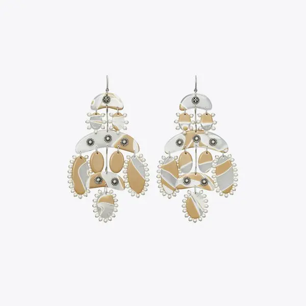 Tory Burch Abstract Beaded Chandelier Earrings - Antique Tory Silver/multi