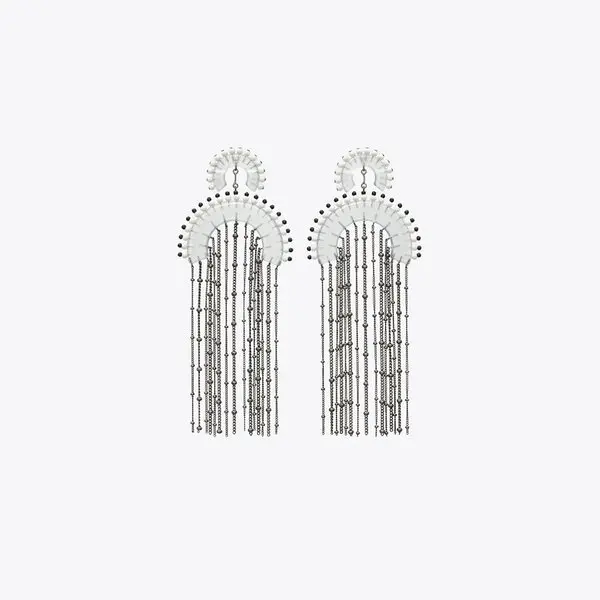 Tory Burch Beaded Fringe Earrings - Black/clear