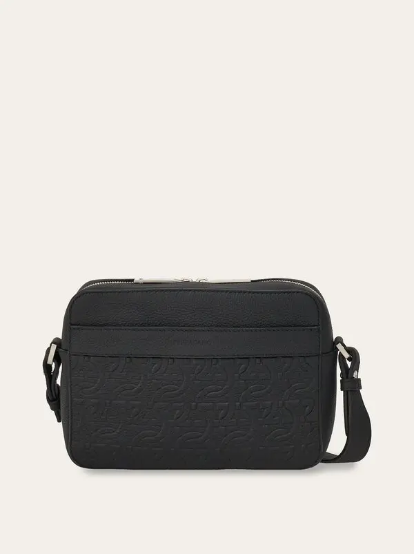 FERRAGAMO Embossed Gancini Crossbody Bag - Black
