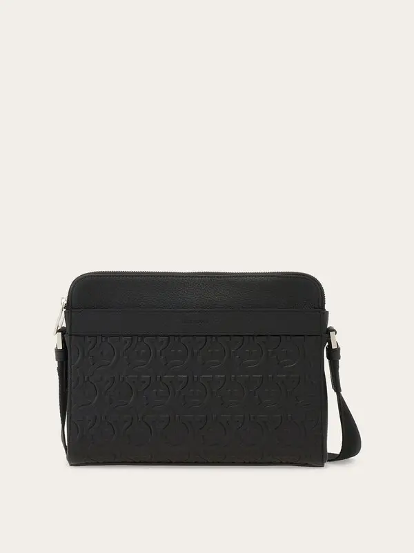 FERRAGAMO Embossed Gancini Crossbody Bag - Black