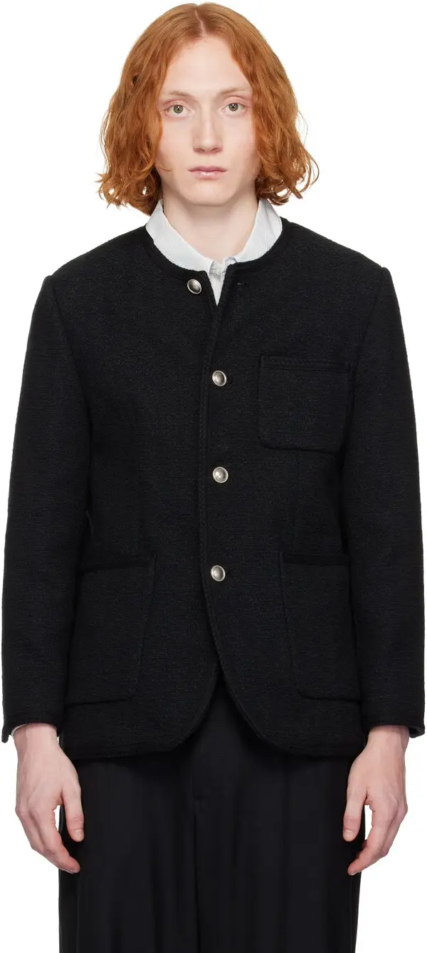 DUNST Collarless Tweed Jacket - Black | Editorialist