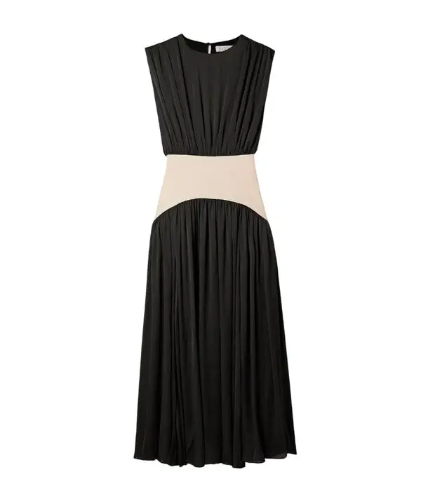 Unknown Abadia Suri Paneled Twill And Crinkled-voile Maxi Dress