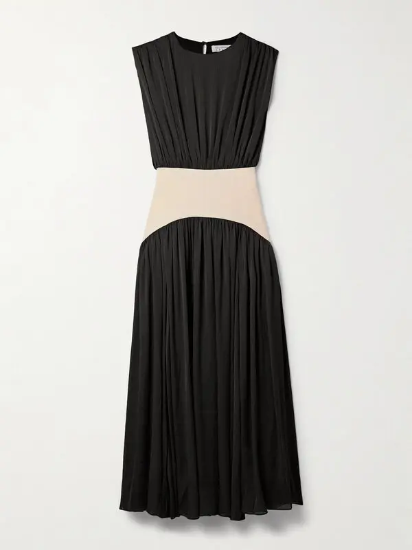 Unknown Abadia Suri Paneled Twill And Crinkled-voile Maxi Dress