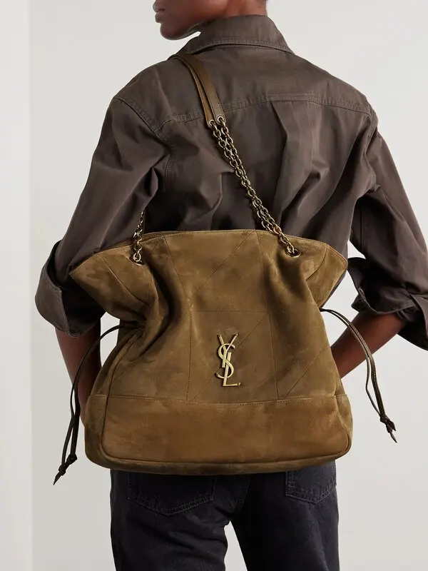 Saint Laurent Jamie Quilted Suede Shoulder Bag - Green
