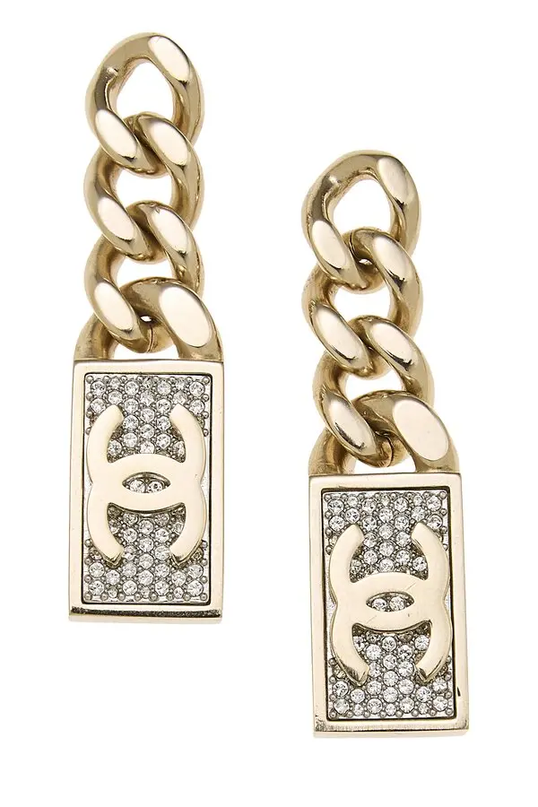 Chanel Crystal 'cc' Chain Drop Earrings - Gold