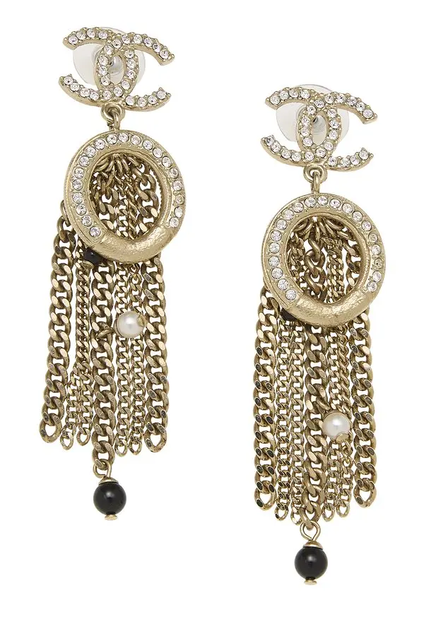 Chanel Crystal 'cc' Chain Drop Earrings - Gold