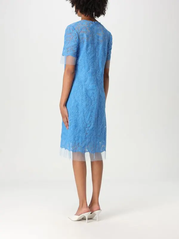 Ermanno Scervino Blue Lace Dress With Tulle Trim