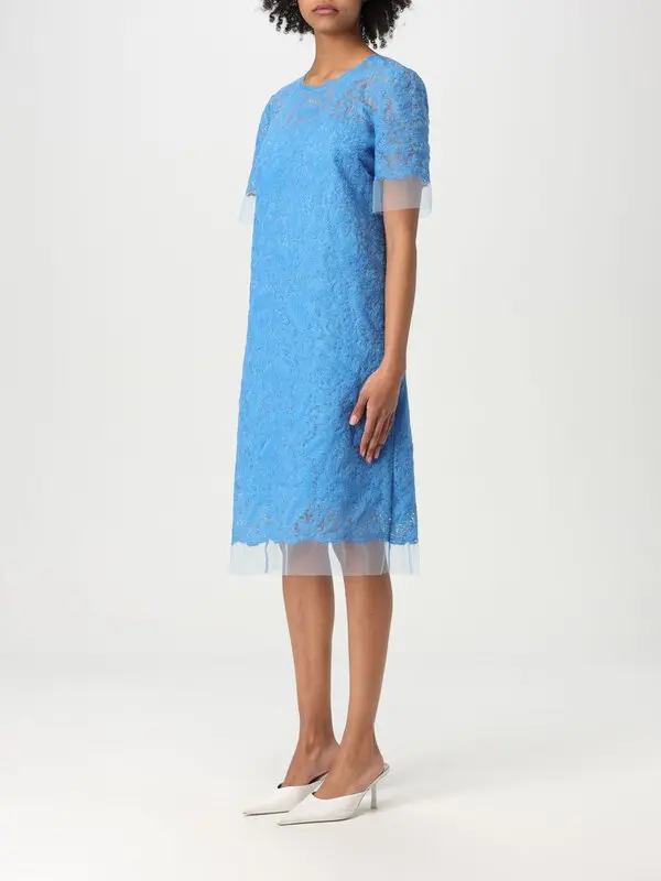 Ermanno Scervino Blue Lace Dress With Tulle Trim