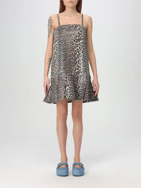 GANNI Leopard Print Mini Dress - Multicolor