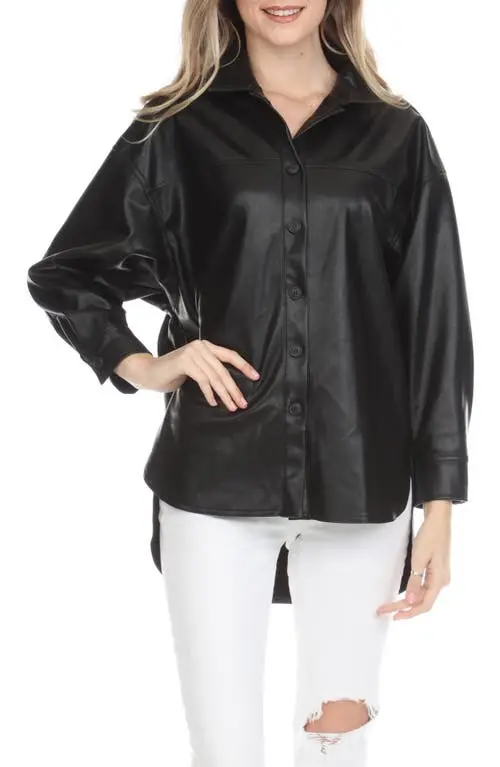 RAIN AND ROSE Faux Leather Shirt Jacket - Black