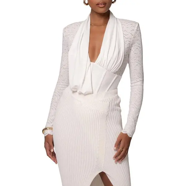 JLUXLABEL Asymmetric Long Sleeve Bodysuit - White