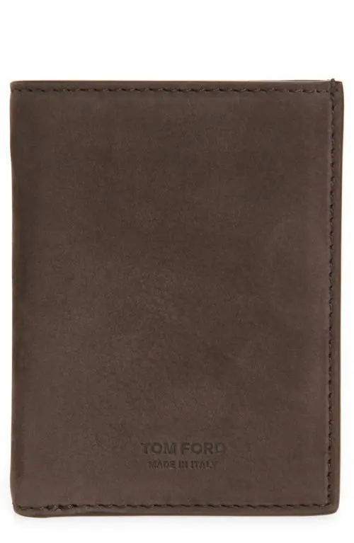 TOM FORD T-line Nubuck Leather Bifold Card Case - 1b076 Deep Umber