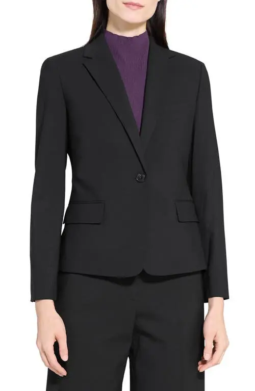 Theory Slim Fit Stretch Wool One Button Blazer - Black