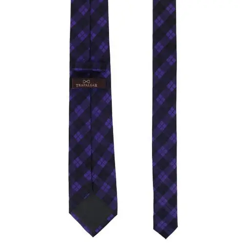 Trafalgar Digby Checkered Plaid Silk Necktie - Purple
