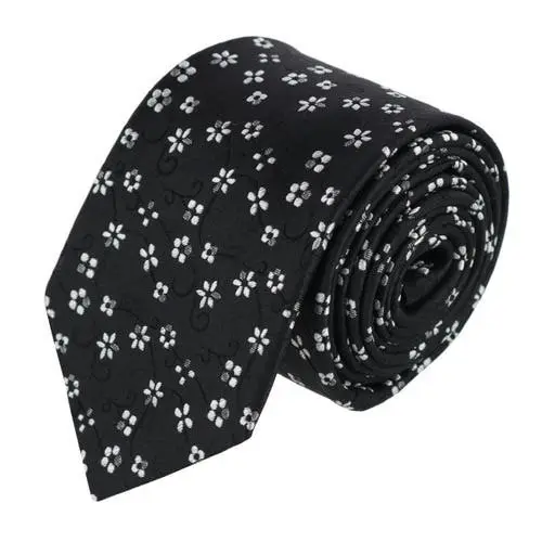 Trafalgar Tudor Daisy And Vine Necktie - Black With White Daises