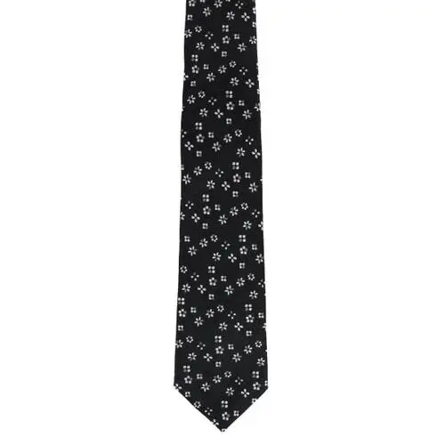 Trafalgar Tudor Daisy And Vine Necktie - Black With White Daises
