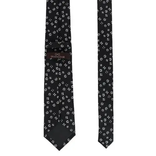 Trafalgar Tudor Daisy And Vine Necktie - Black With White Daises