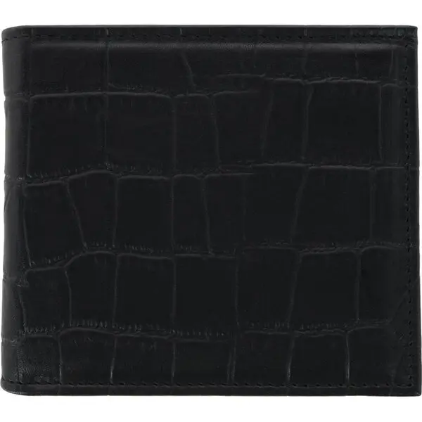 Trafalgar Esteban Croco Embossed Leather 8 Slot Bi-fold Wallet - Black