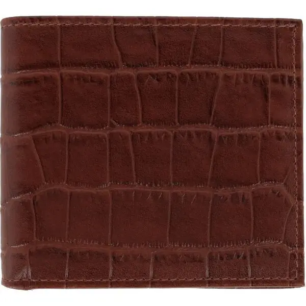 Trafalgar Esteban Croco Embossed Leather 8 Slot Bi-fold Wallet - Brown