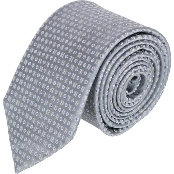Trafalgar Ewing Square And Polka Dot Silk Necktie - Grey With Purple Polka Dots